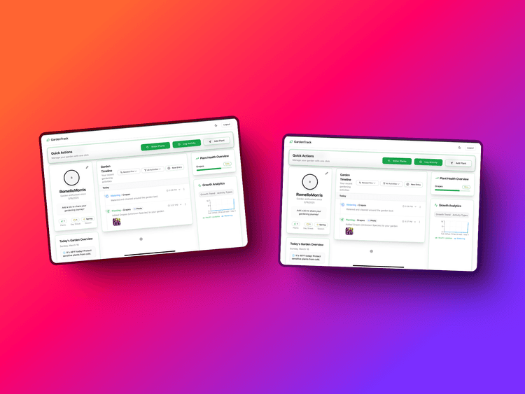 Track your garden's progress with our elegant and easy-to-use dashboard
